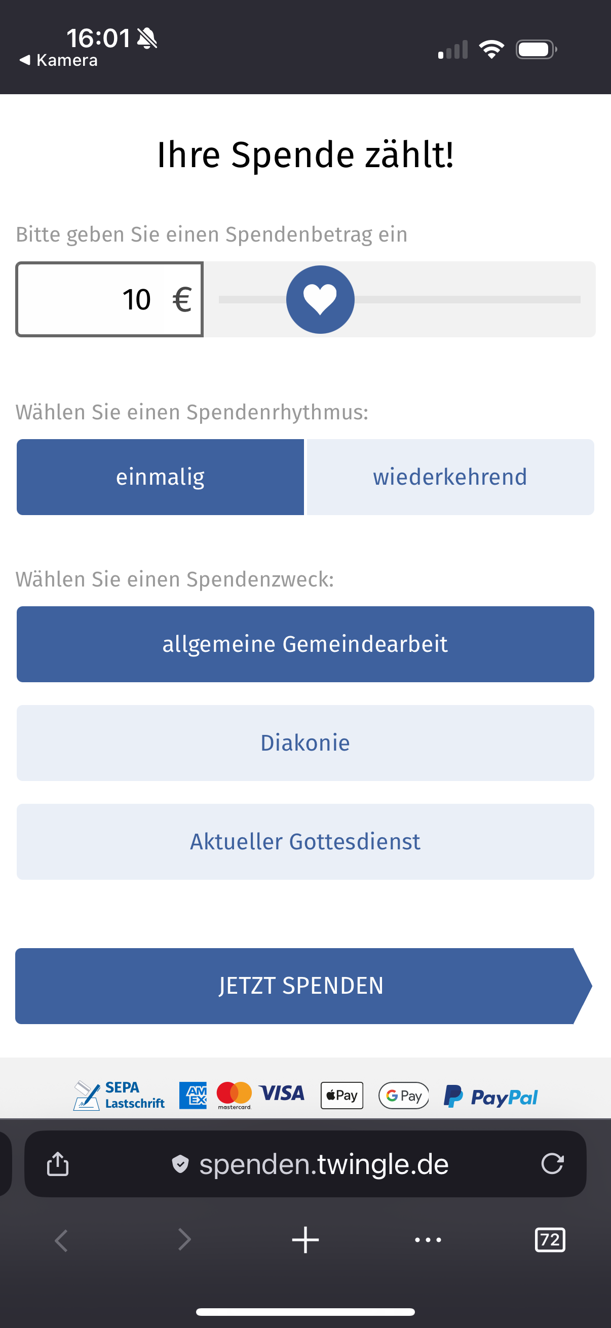 Online Spenden per Smartphone